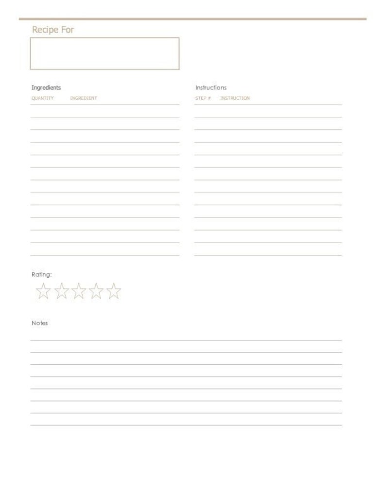 Recipe Template- Digital Download - Etsy