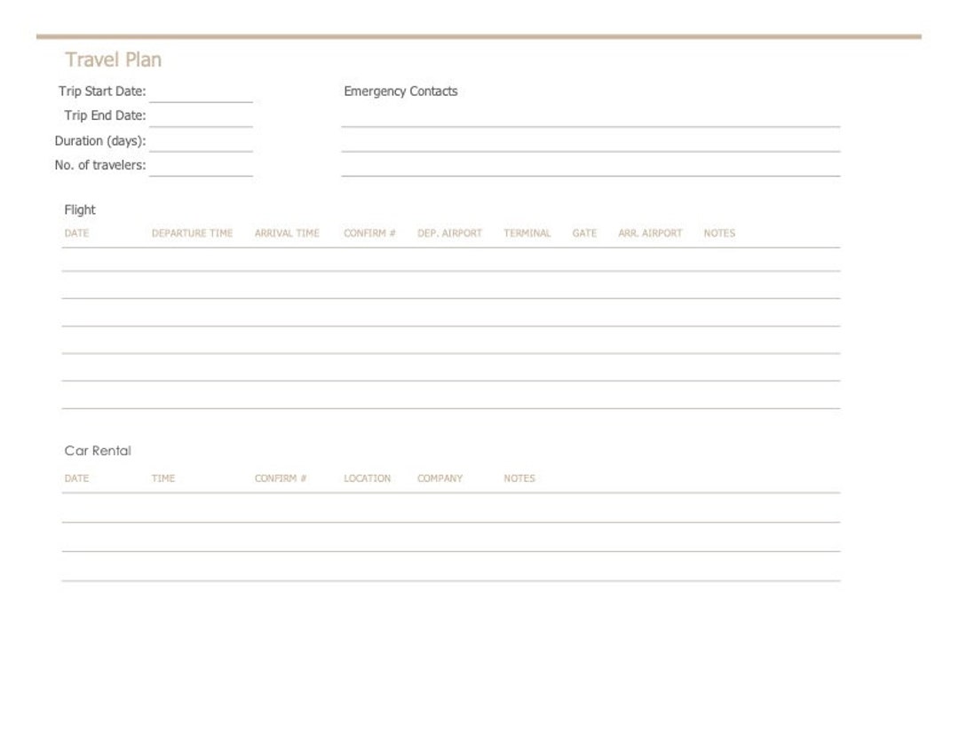 Travel Plan Template Digital Download - Etsy