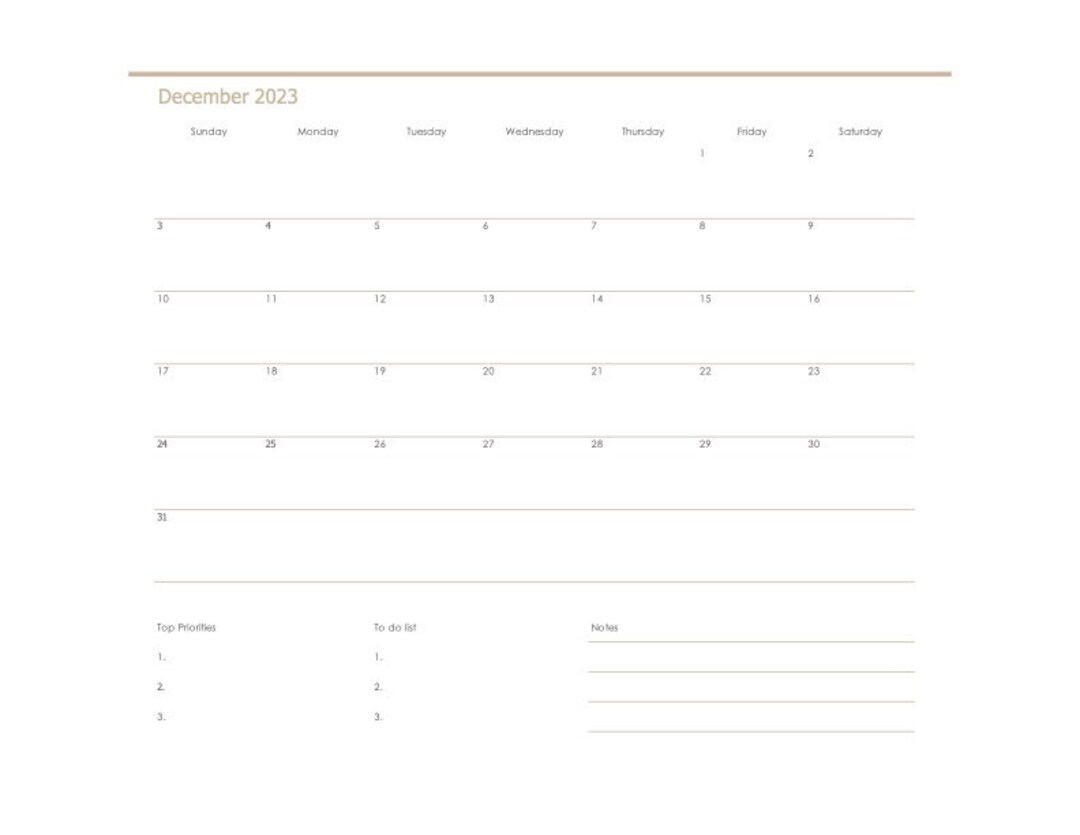 December 2023 Month Calendar Digital Download - Etsy