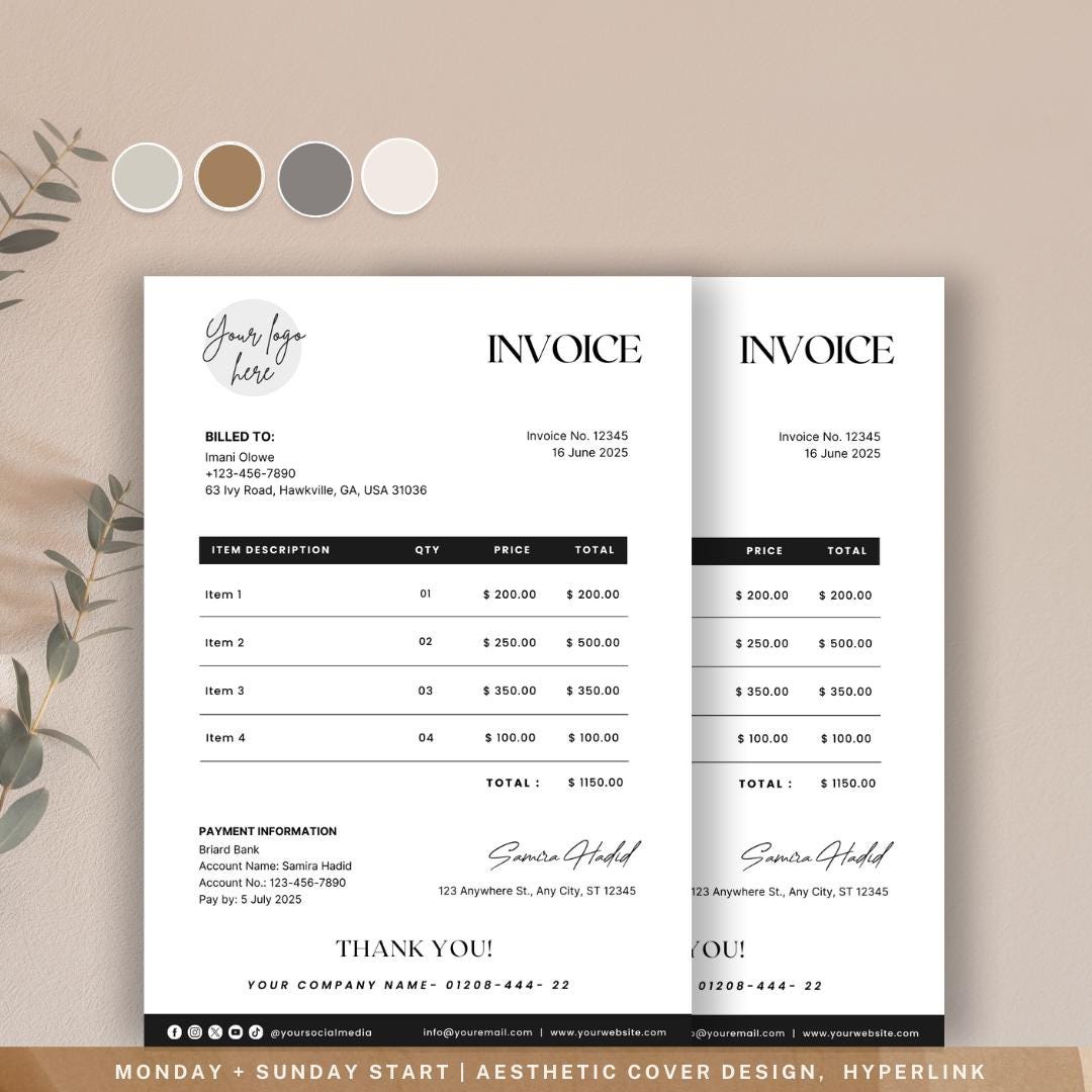 Invoice Template, Editable Invoice, Professional Invoice Design, Custom ...
