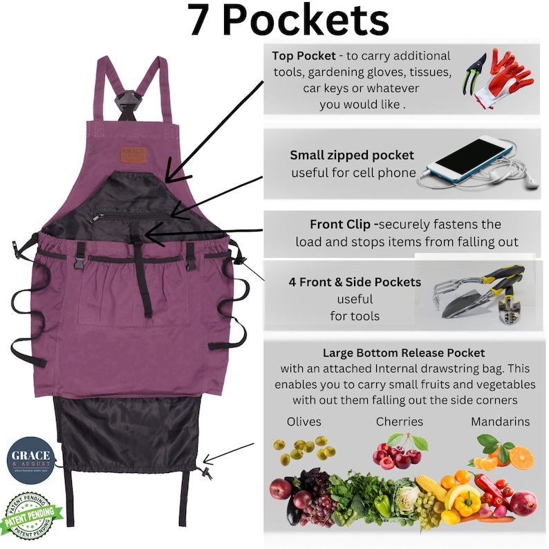 Purple Gardening Apron With Pockets, Canvas Cross Back Harvest Apron for Gardeners - Etsy