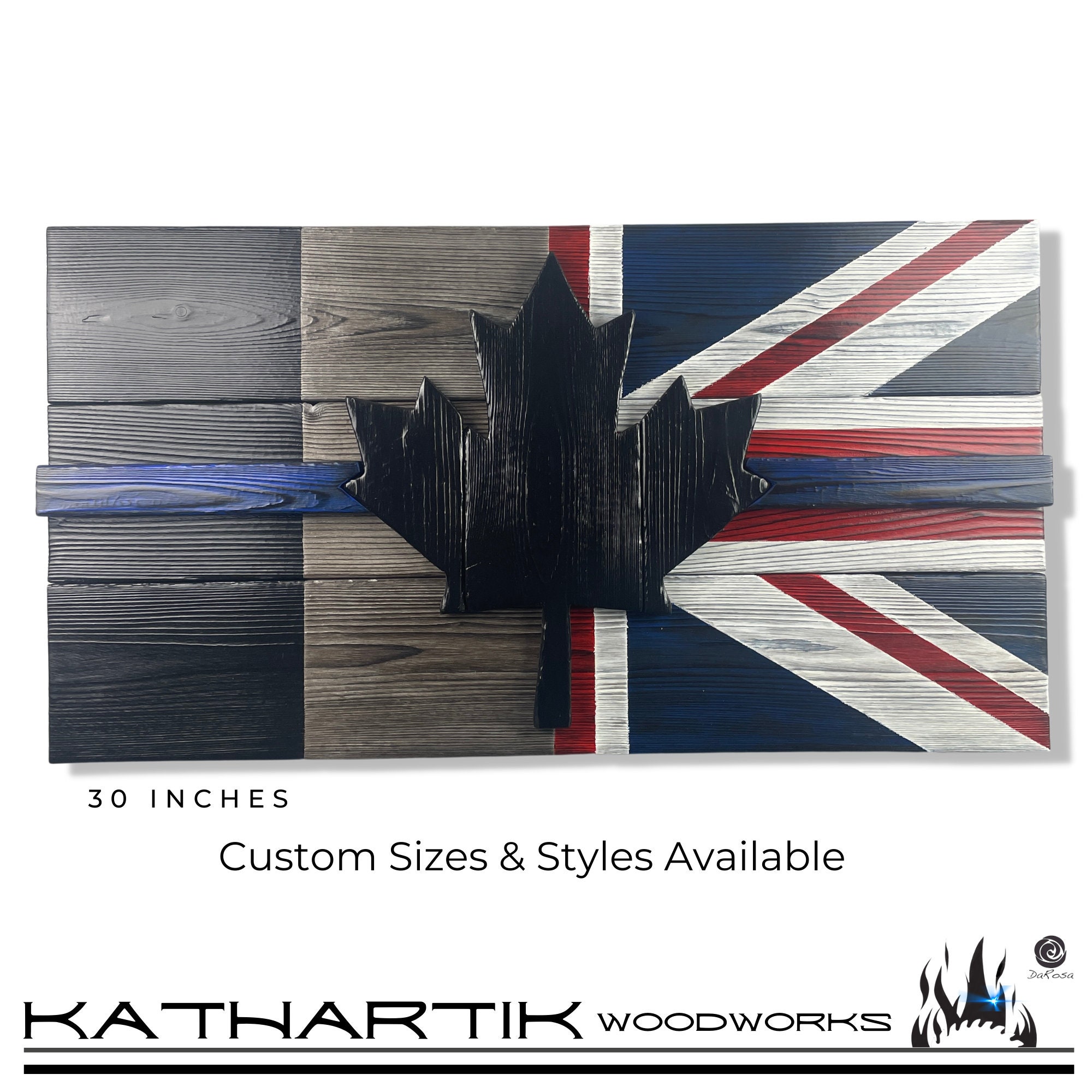 Wood British Flag Burnt Cedar Union Jack UK Flag With Optional Canadian ...