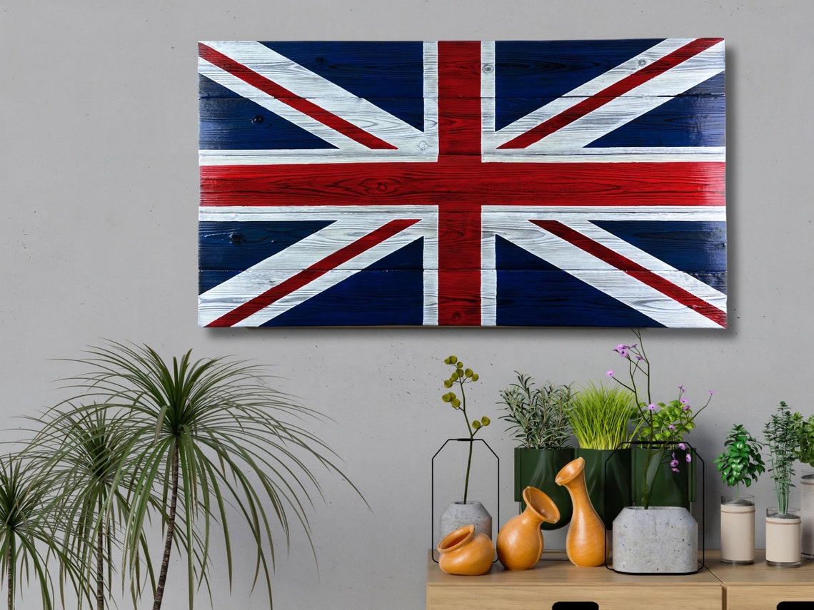 Wood British Flag Burnt Cedar Union Jack UK Flag With Optional Canadian ...