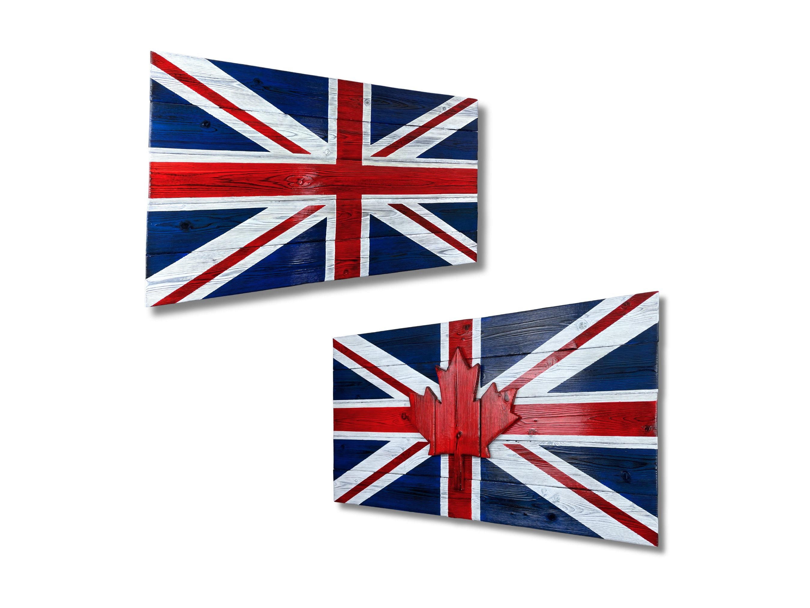 Wood British Flag Burnt Cedar Union Jack UK Flag With Optional Canadian ...