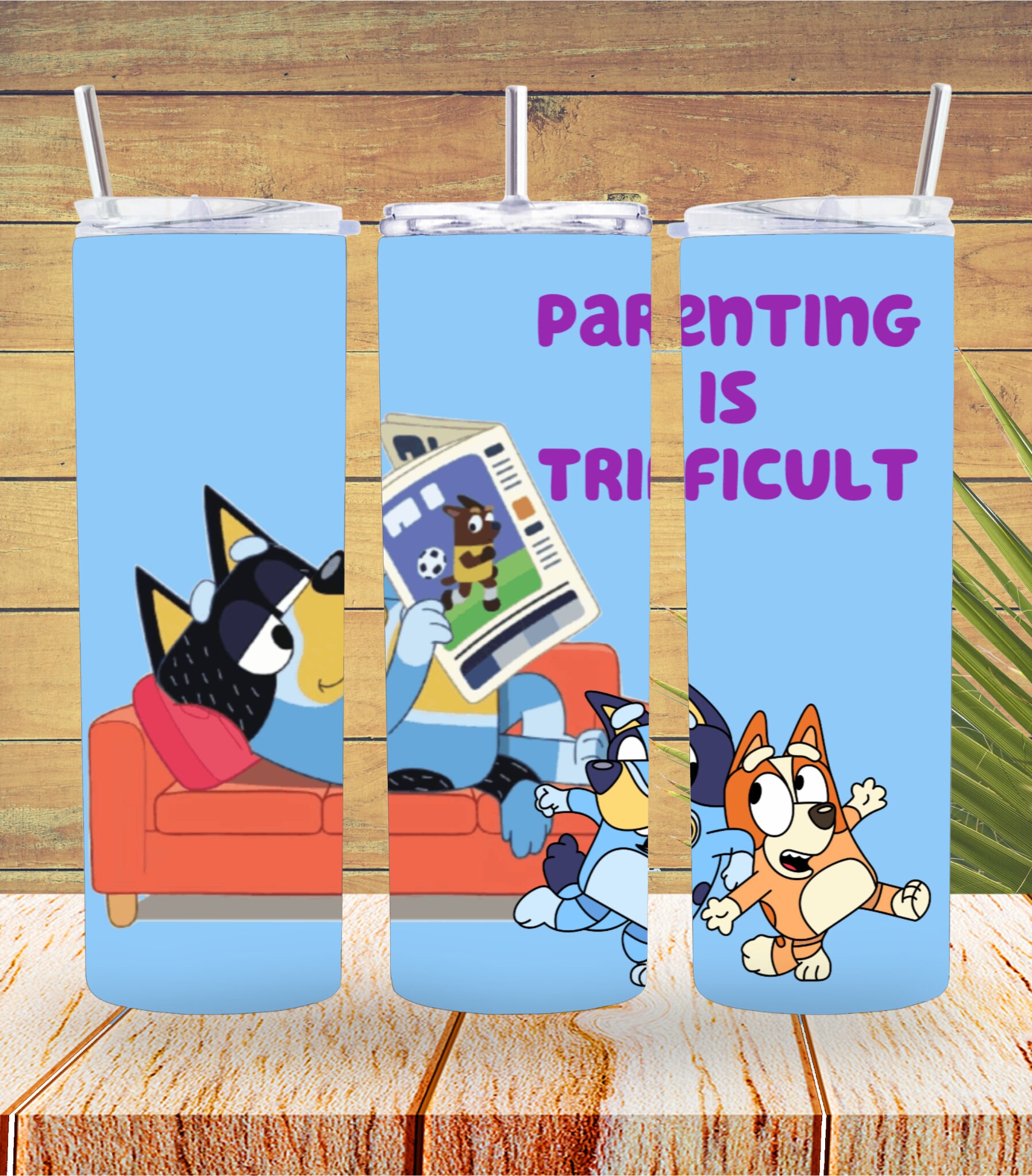 Bluey - Parenting is Trifficult, Bluey. Bingo, Bandit (dad) 20-ounce ...
