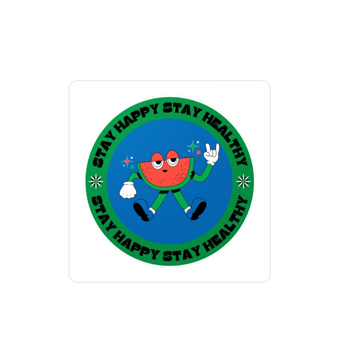 Green Blue and Red Retro Stay Happy and Stay Healthy Kiss-cut Vinyl ...