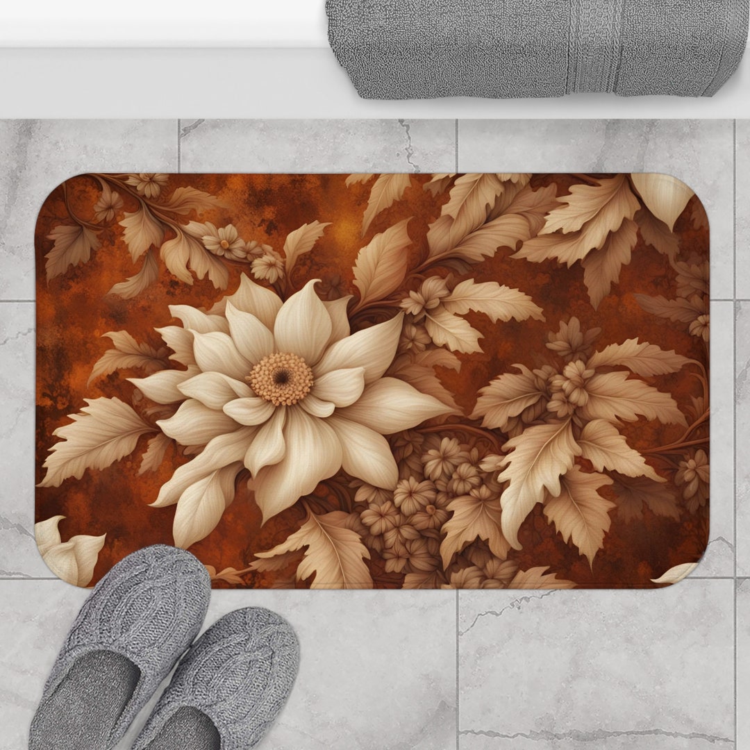 Rust and Cream Art Nouveau Pattern Bath Mat Anti-slip Bathroom Rug - Etsy