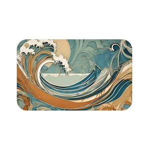 Art Nouveau Ocean Waves Bath Mat Microfiber Nonslip Bathroom Rug in ...