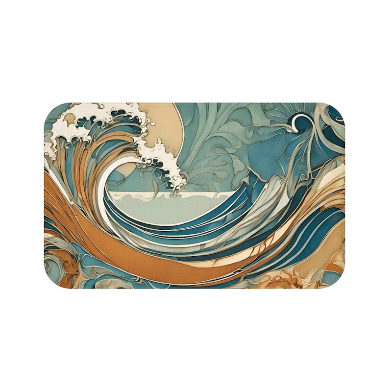Art Nouveau Ocean Waves Bath Mat Microfiber Nonslip Bathroom Rug in ...