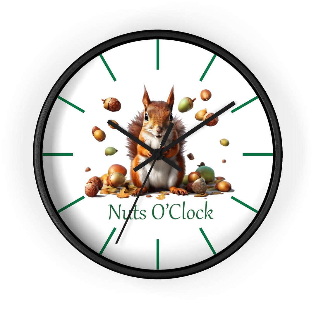 Nuts O'clock Squirrel Wall Clock Whimsical Design Squirrel Lover 10 Inch Round Christmas ...