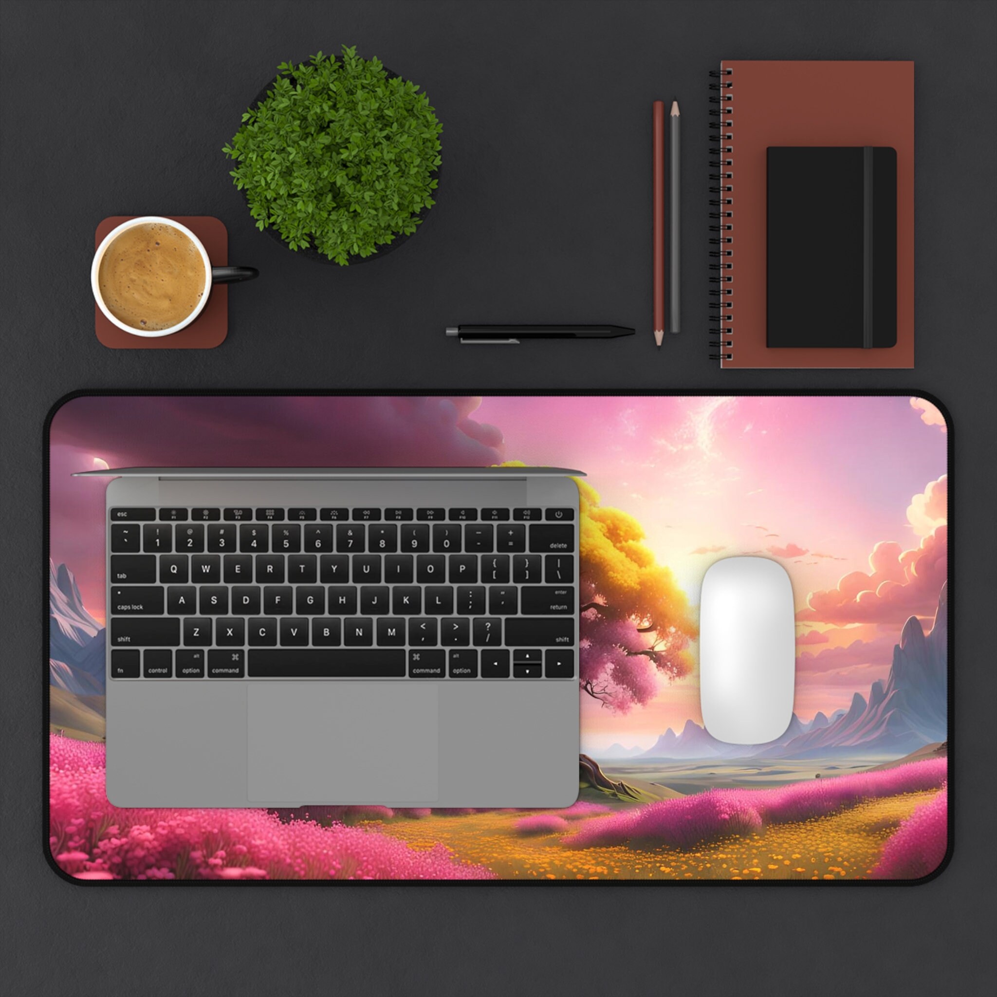 Tree of Life Rowan Tree in Pink and Yellow Desk Mat. Unique Gaming Pad ...