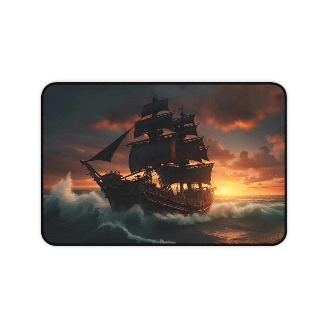 Pirate Ship Desk Mat Mouse Pad 12 X 18 Gaming Pad Desk Protector Ocean ...