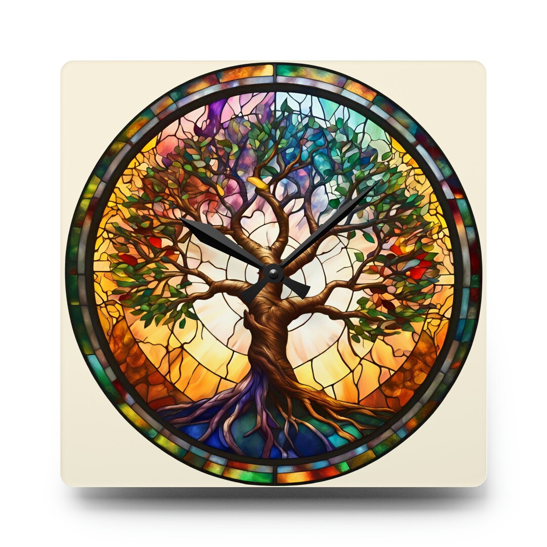 Tree of Life Acrylic Wall Clock Stained Glass Look in Sturdy Acrylic ...