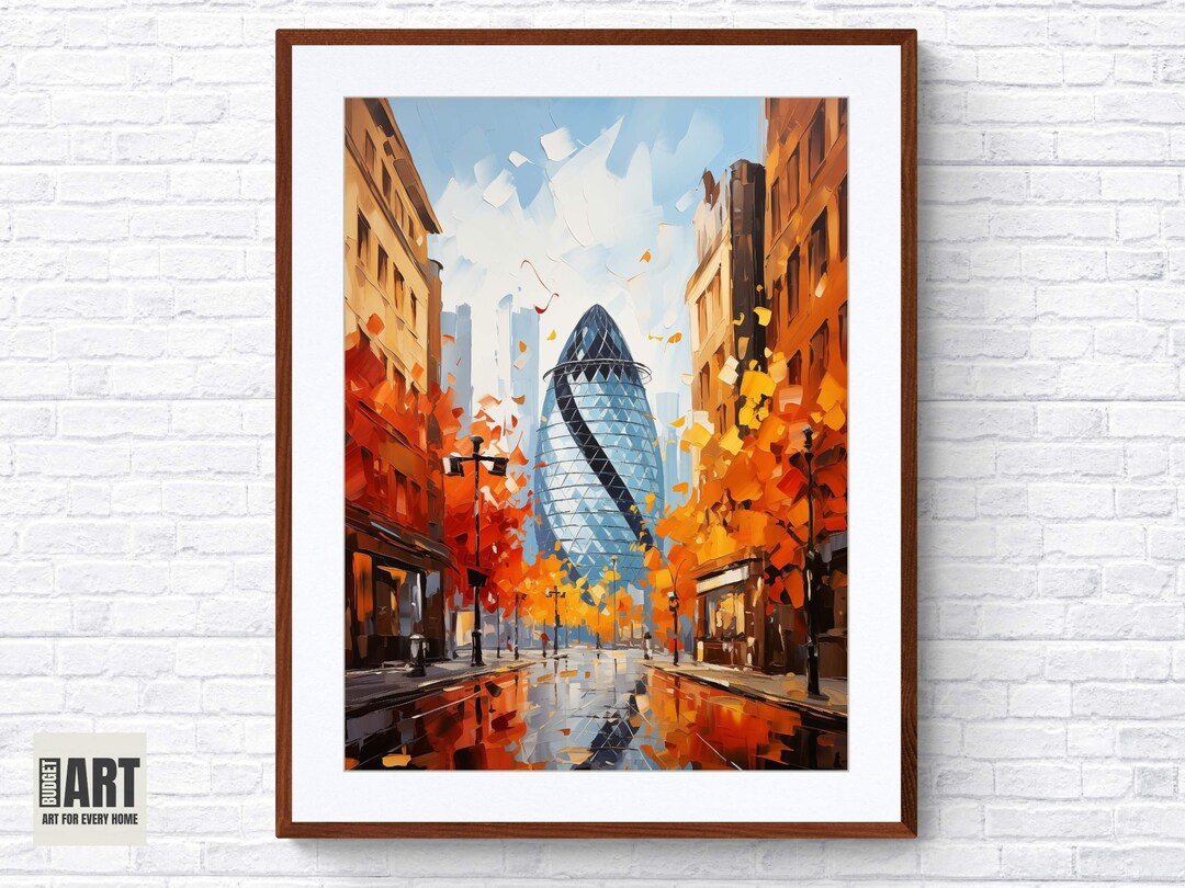 The Gherkin Autumn Poster - Modern London Wall Art, Art Print With Fall ...