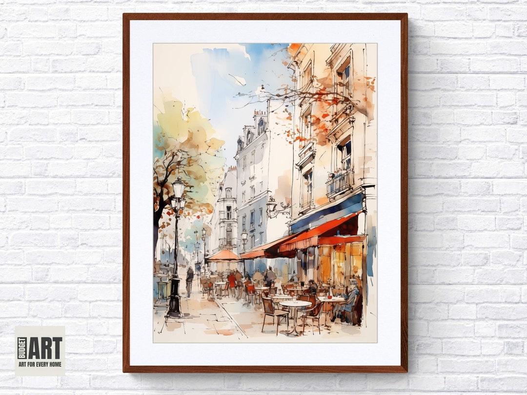 Chic Parisian Sidewalk Cafe Art Print, Timeless Paris Street Scene ...