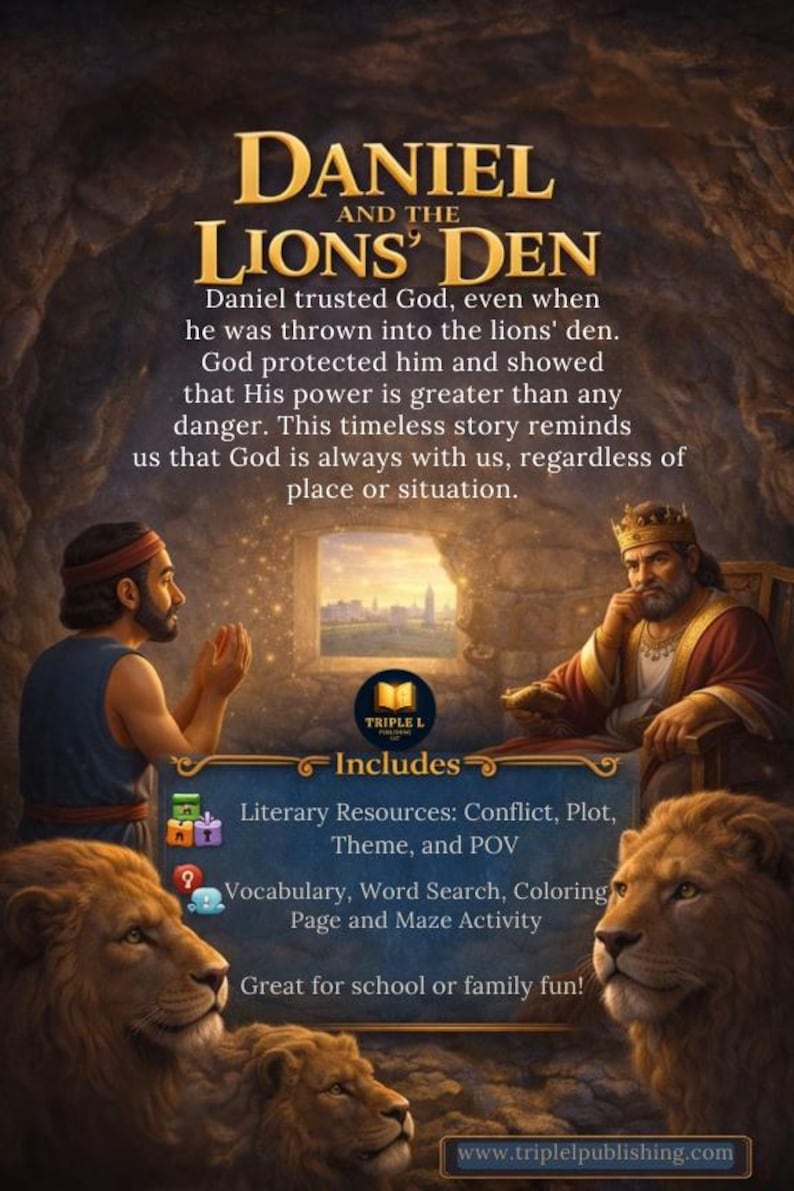 Daniel and the Lions' Den Faith-based Literacy| Interactive Workbook ...