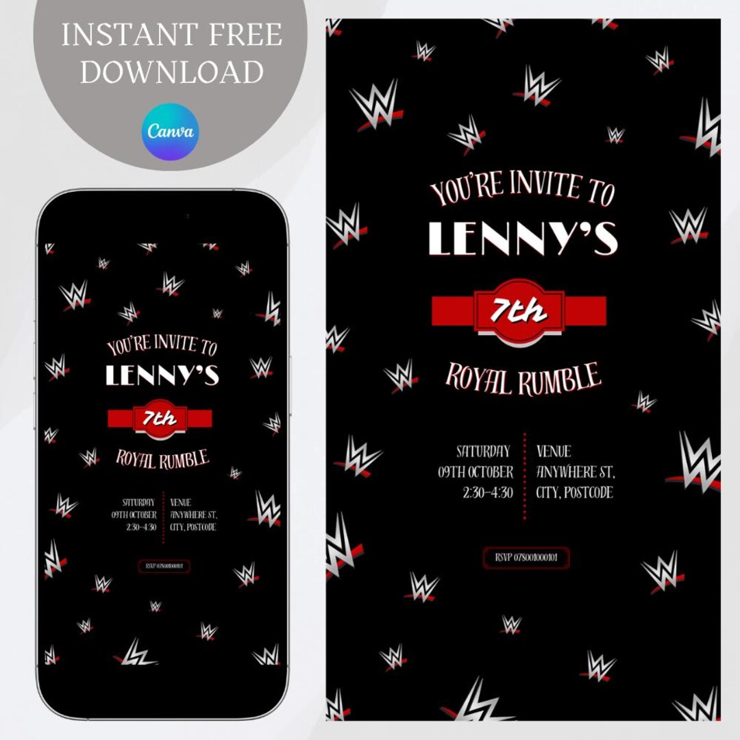 WWE Birthday Party Invite, Wrestling Invitation, Royal Rumble, Editable ...