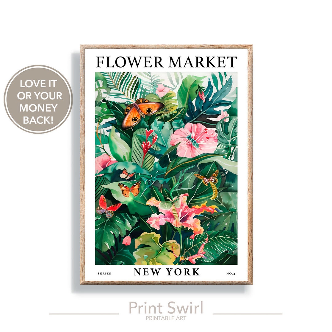 Flower Market Print, New York Watercolor Print, Botanical Wall Art ...
