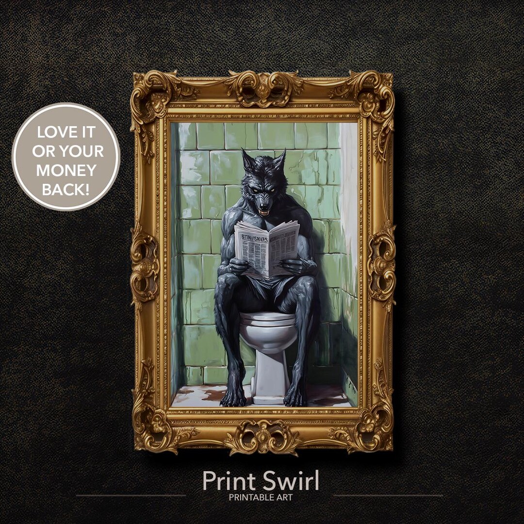Werewolf on the Toilet, Dark Academia Decor, Bathroom Art, Funny ...