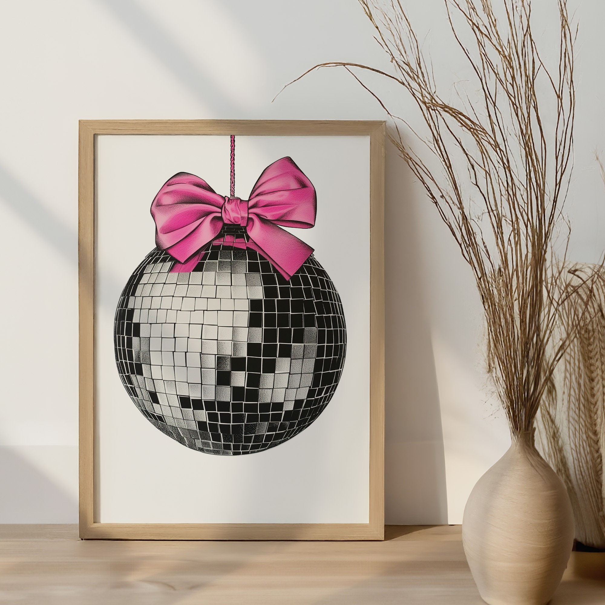 Coquette Ribbon Disco Ball, Pink Bow Wall Art, Mirrorball Print, Poster ...
