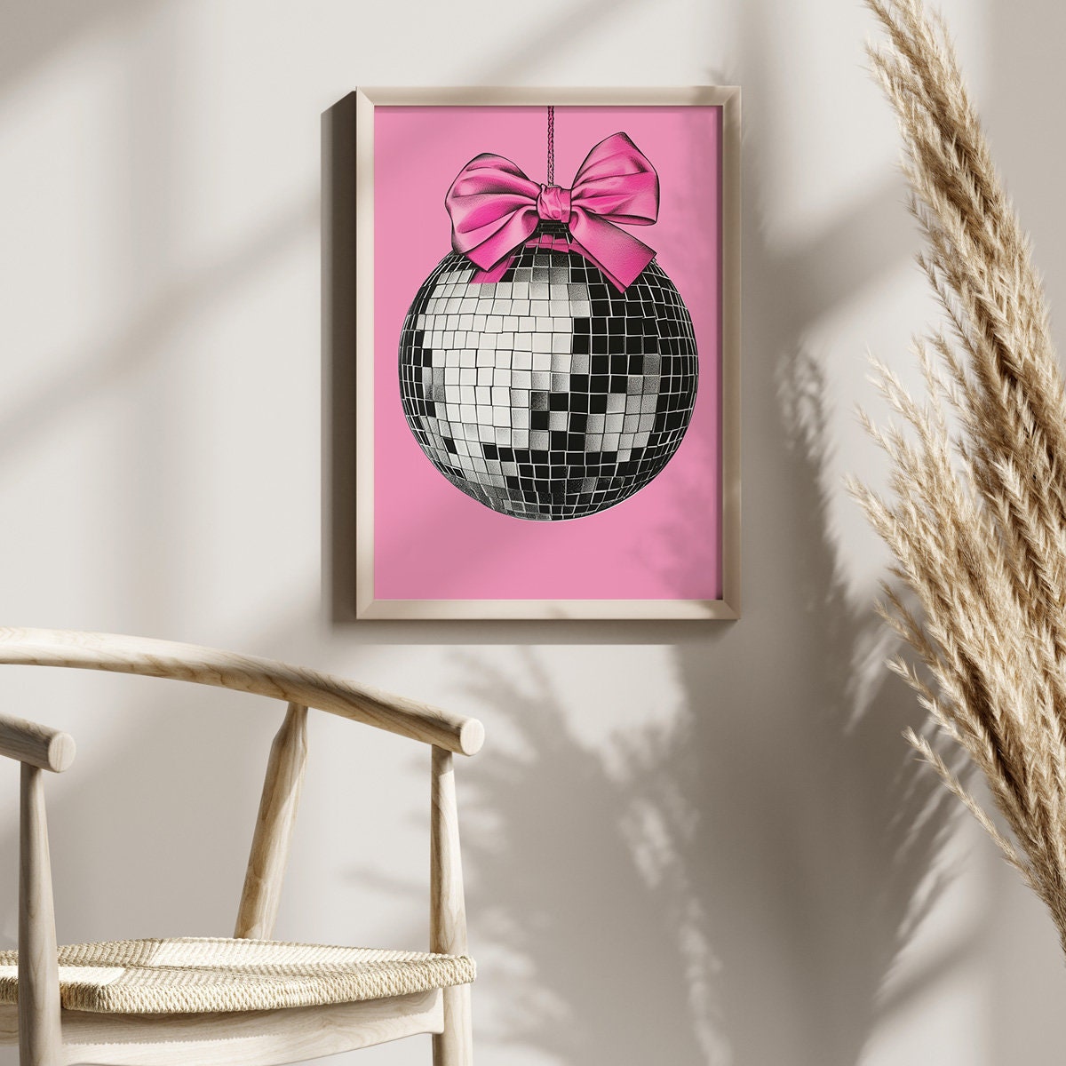 Coquette Disco Ball, Pink Bow Wall Art, Mirrorball Print, Ribbon Poster ...