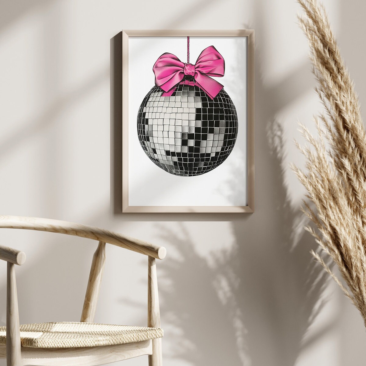 Coquette Ribbon Disco Ball, Pink Bow Wall Art, Mirrorball Print, Poster ...