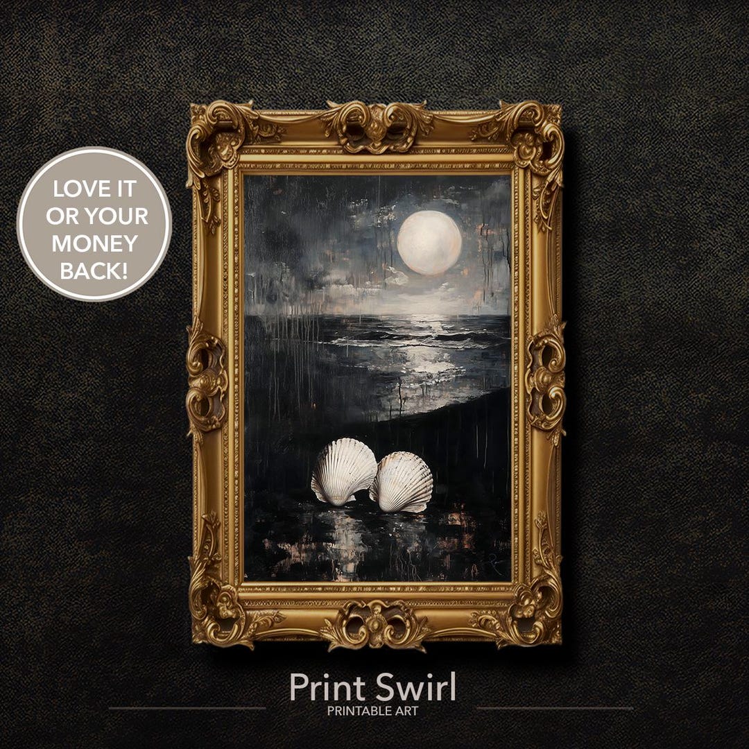 Shells Under the Moon, Dark Academia Decor, Seashell Wall Art ...