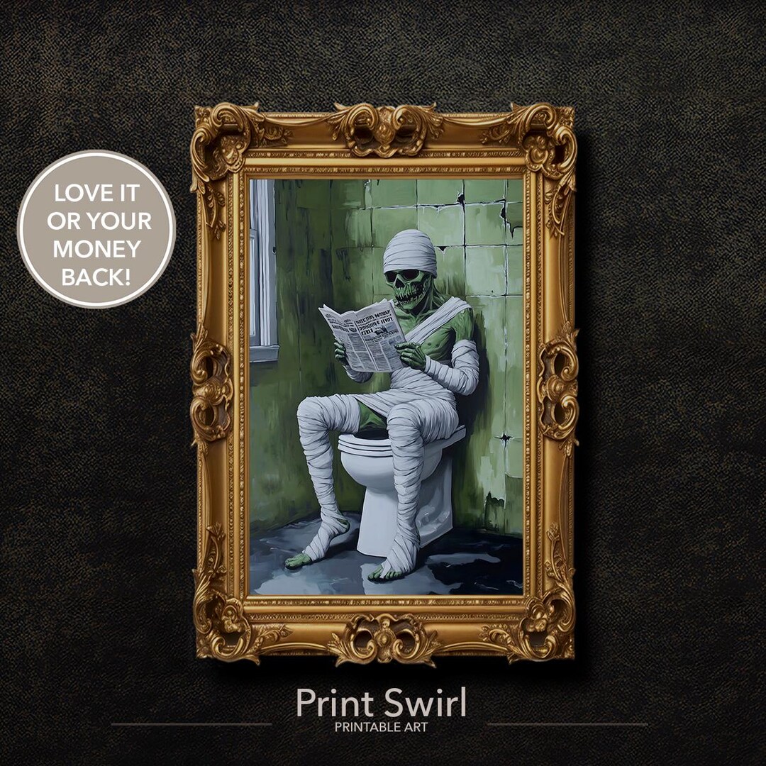 Mummy on the Toilet, Dark Academia Decor, Bathroom Art, Funny Halloween ...