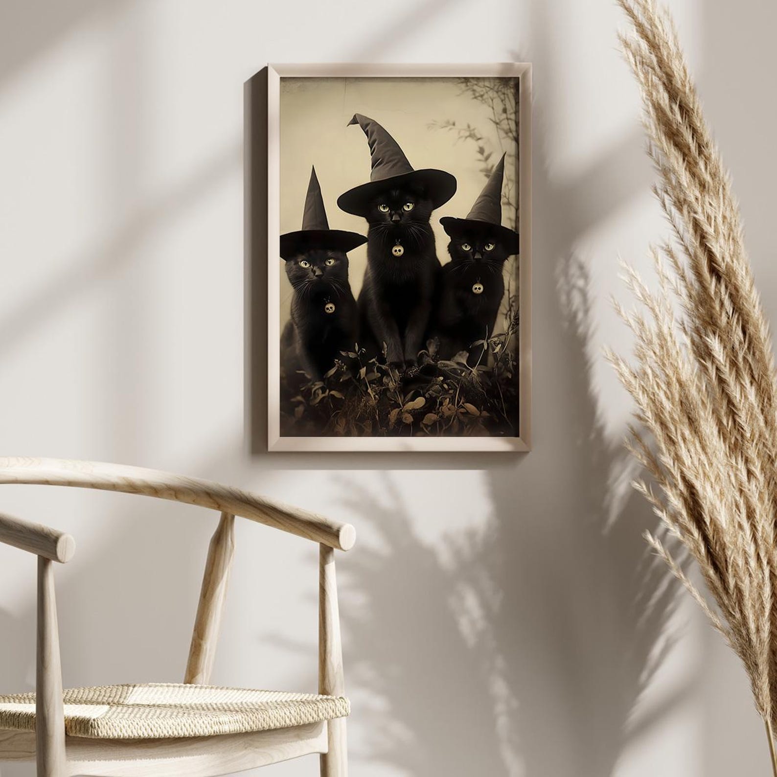 Three Black Witch Cats, Dark Academia Decor, Halloween Whimsigoth Wall ...