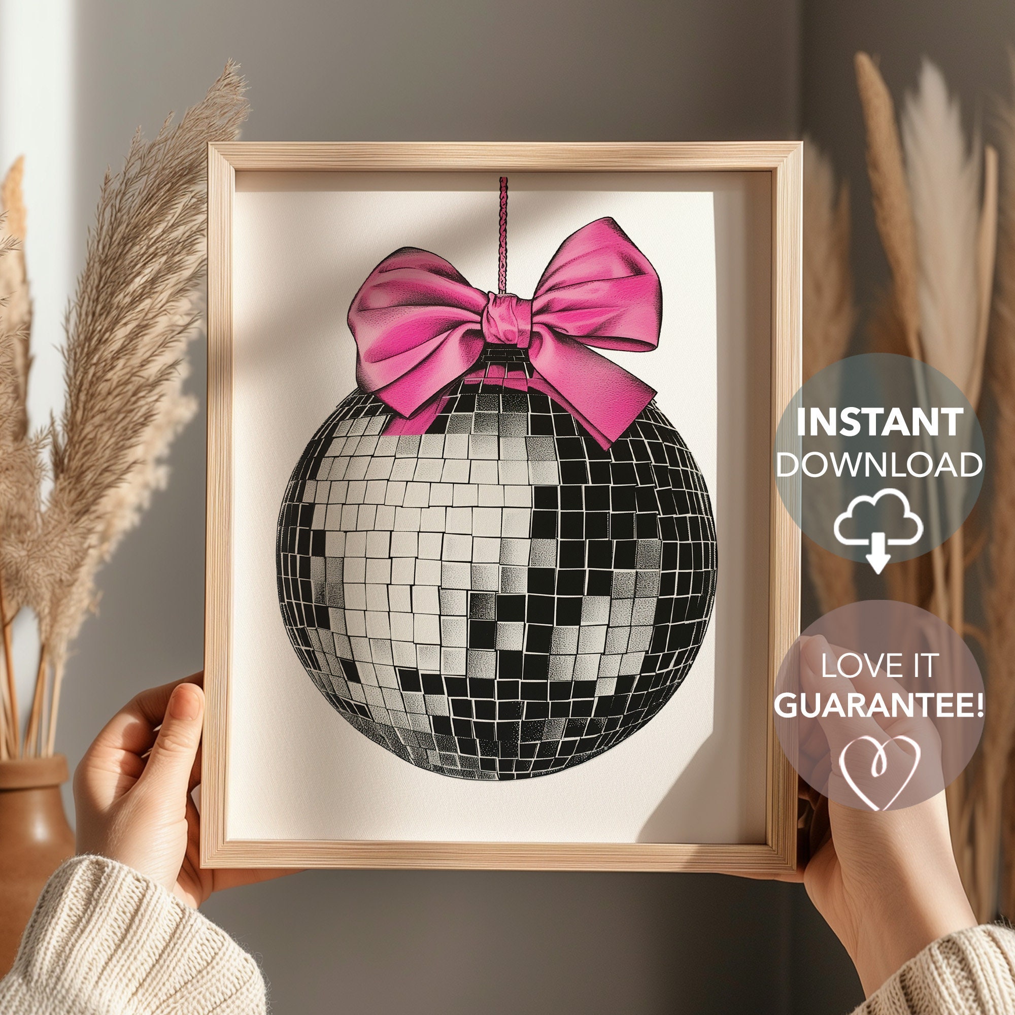 Coquette Ribbon Disco Ball, Pink Bow Wall Art, Mirrorball Print, Poster ...