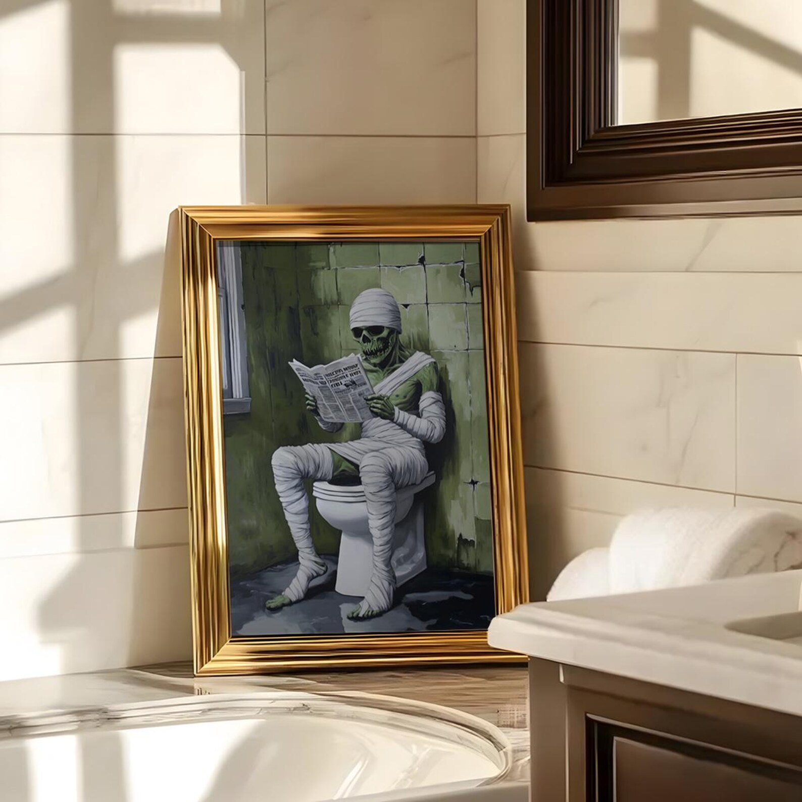 Mummy on the Toilet, Dark Academia Decor, Bathroom Art, Funny Halloween ...