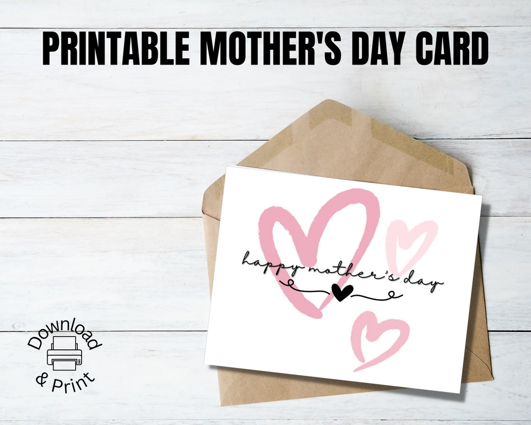 Printable Mothers Day Card Pink Hearts Mothers Day Card Mom Wife ...