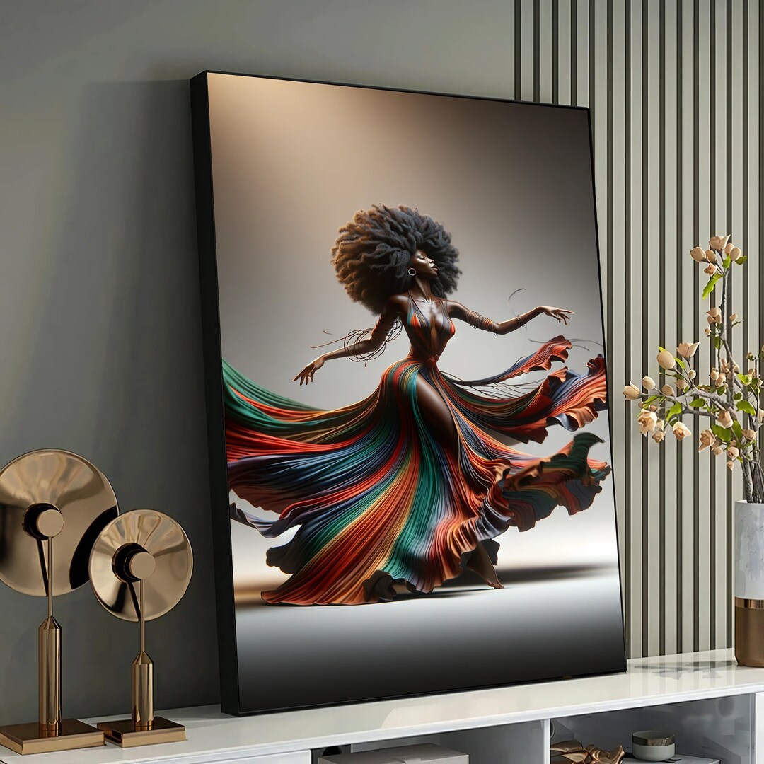 Elegant Flowing Dress Art - Vibrant Afrocentric Dance Canvas Print ...