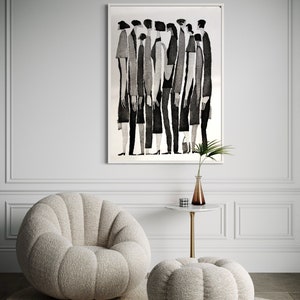 Abstract Silhouette Crowd Canvas Art - Modern Home Decor, Monochrome ...