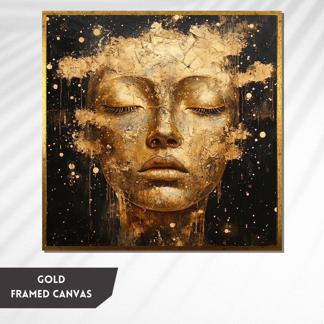 Golden Face Art, Abstract Goddess Painting, Gold Leaf Portrait ...