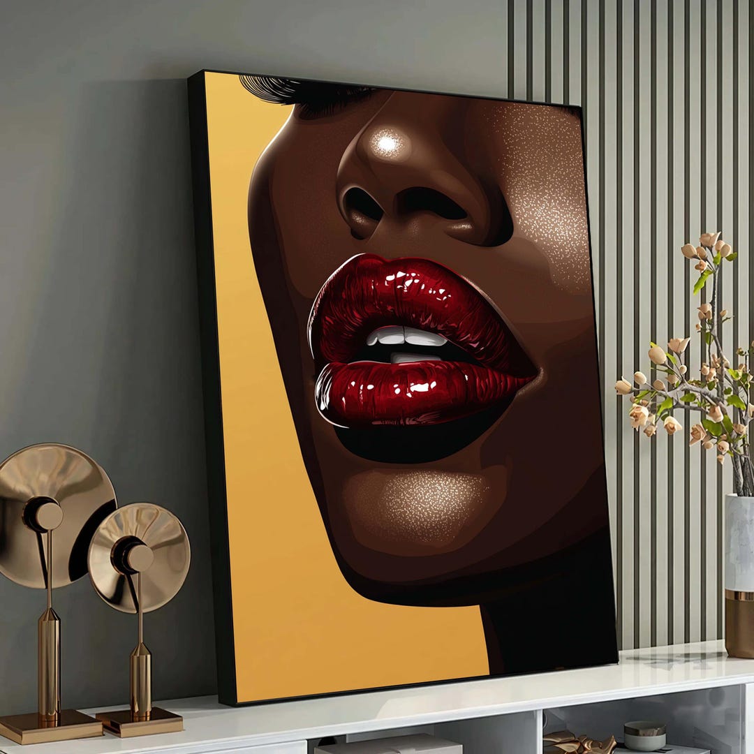 Bold Glossy Lips Art, Modern Minimalist Beauty Illustration, Glamorous ...