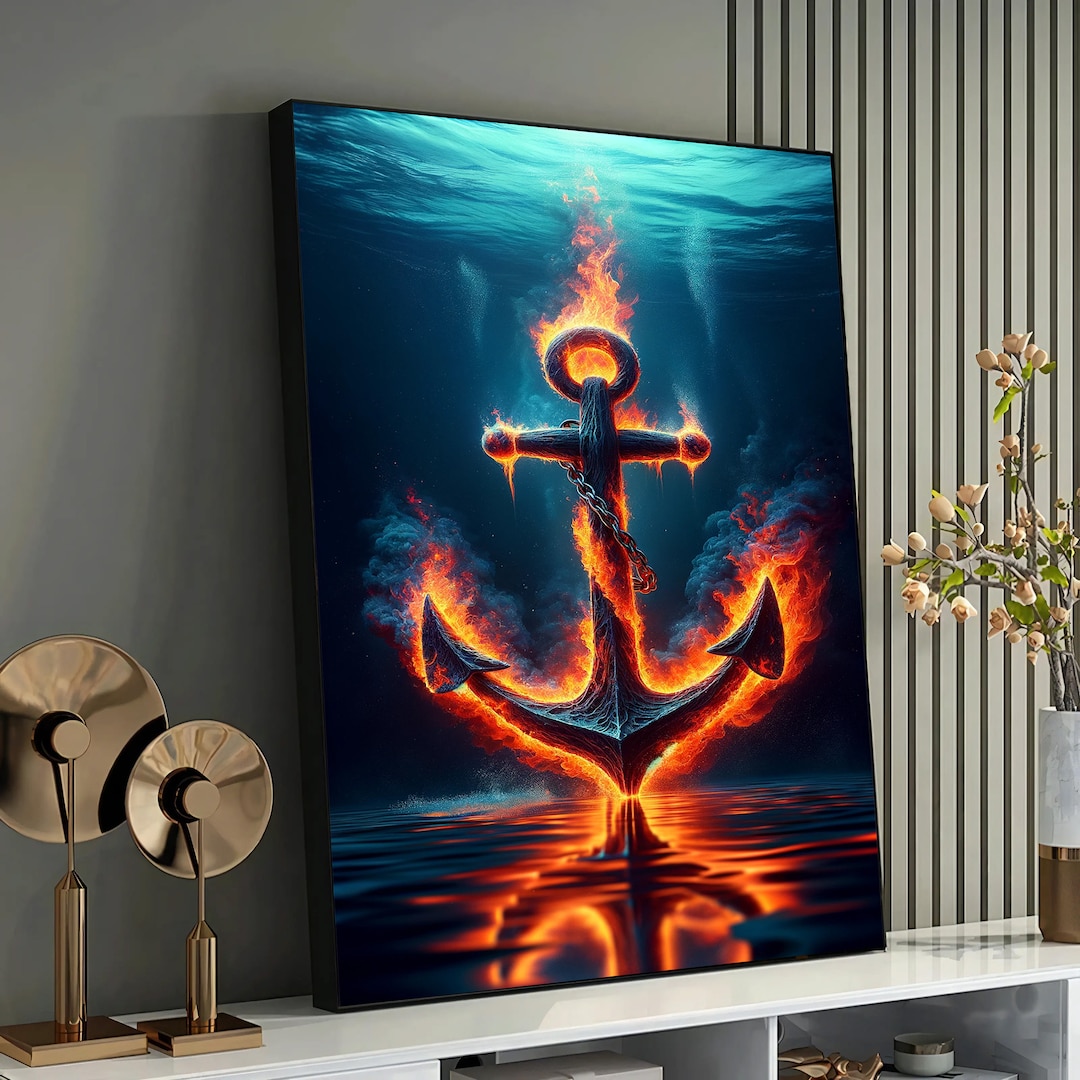 Abyssal Blaze: Majestic Flaming Anchor Emerges From the Ocean Depths - Etsy