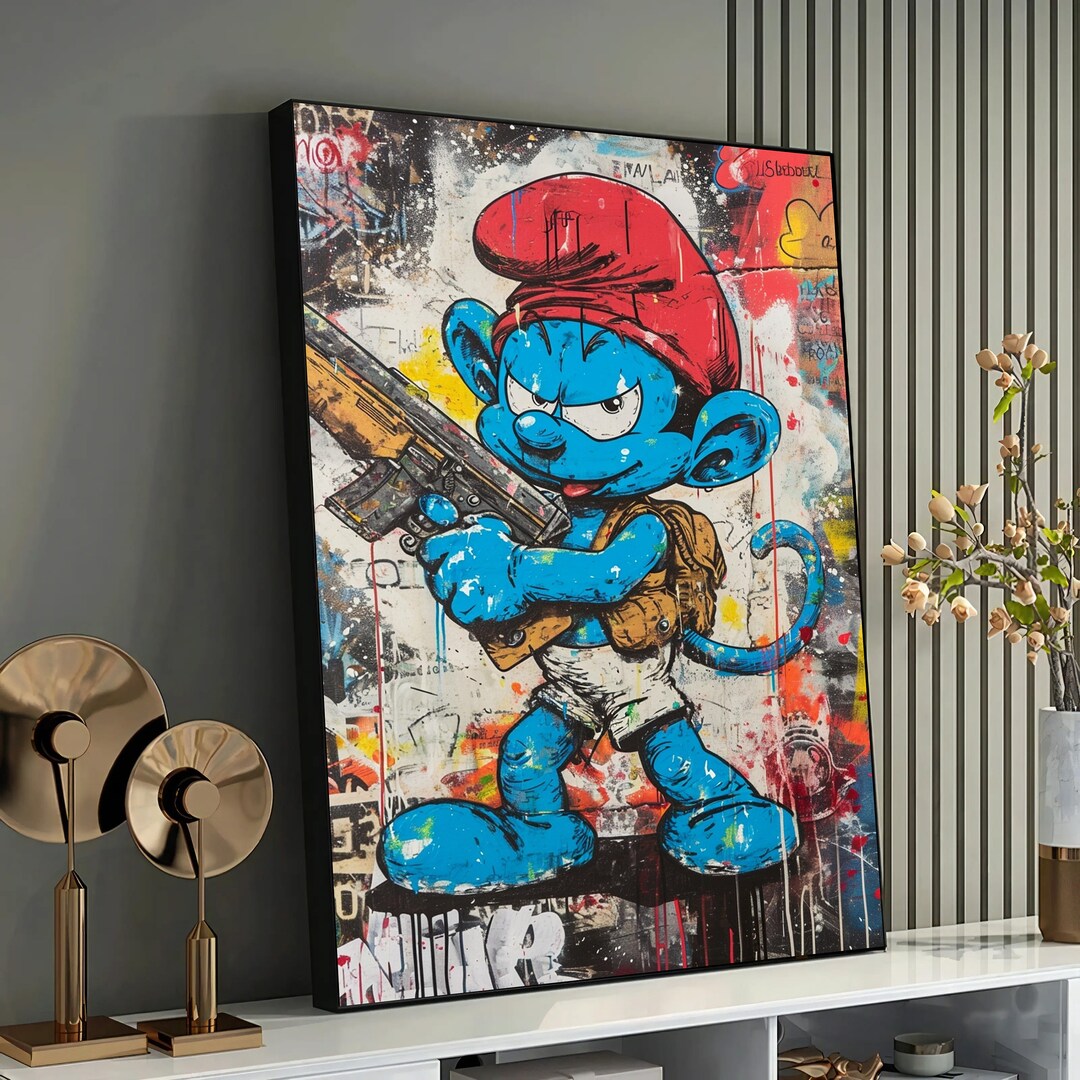 Urban Street Art Canvas Print - Edgy Blue Character in Graffiti Style ...