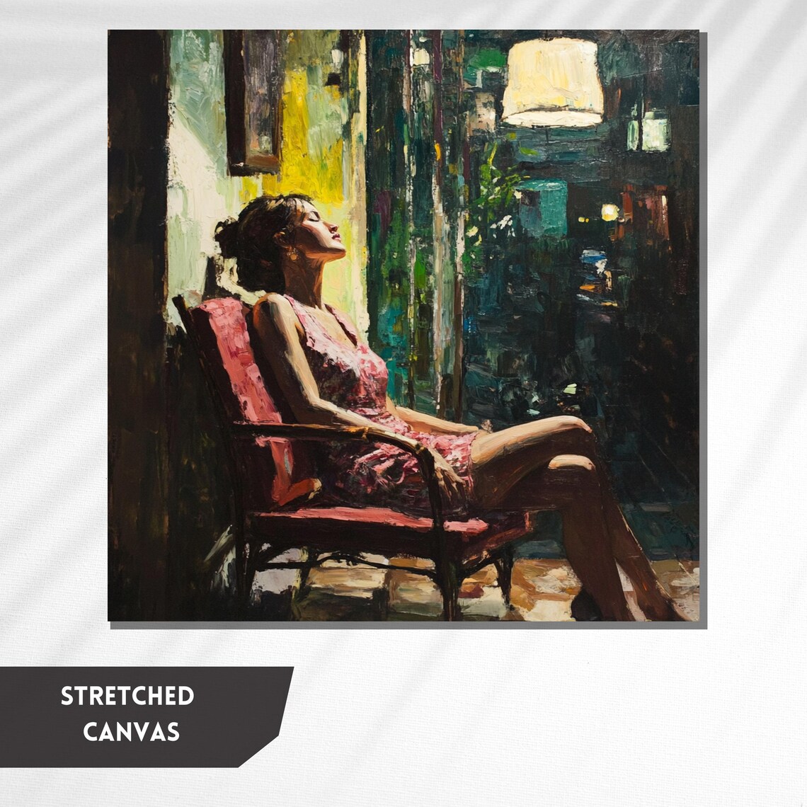 Relaxed Woman in Chair Painting – Atmospheric Interior Art, Emotional ...