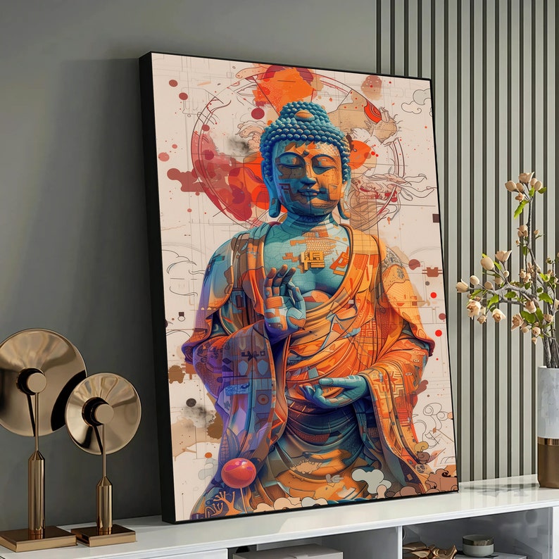 Vibrant Buddha Painting Canvas Print - Textured Meditation Art ...