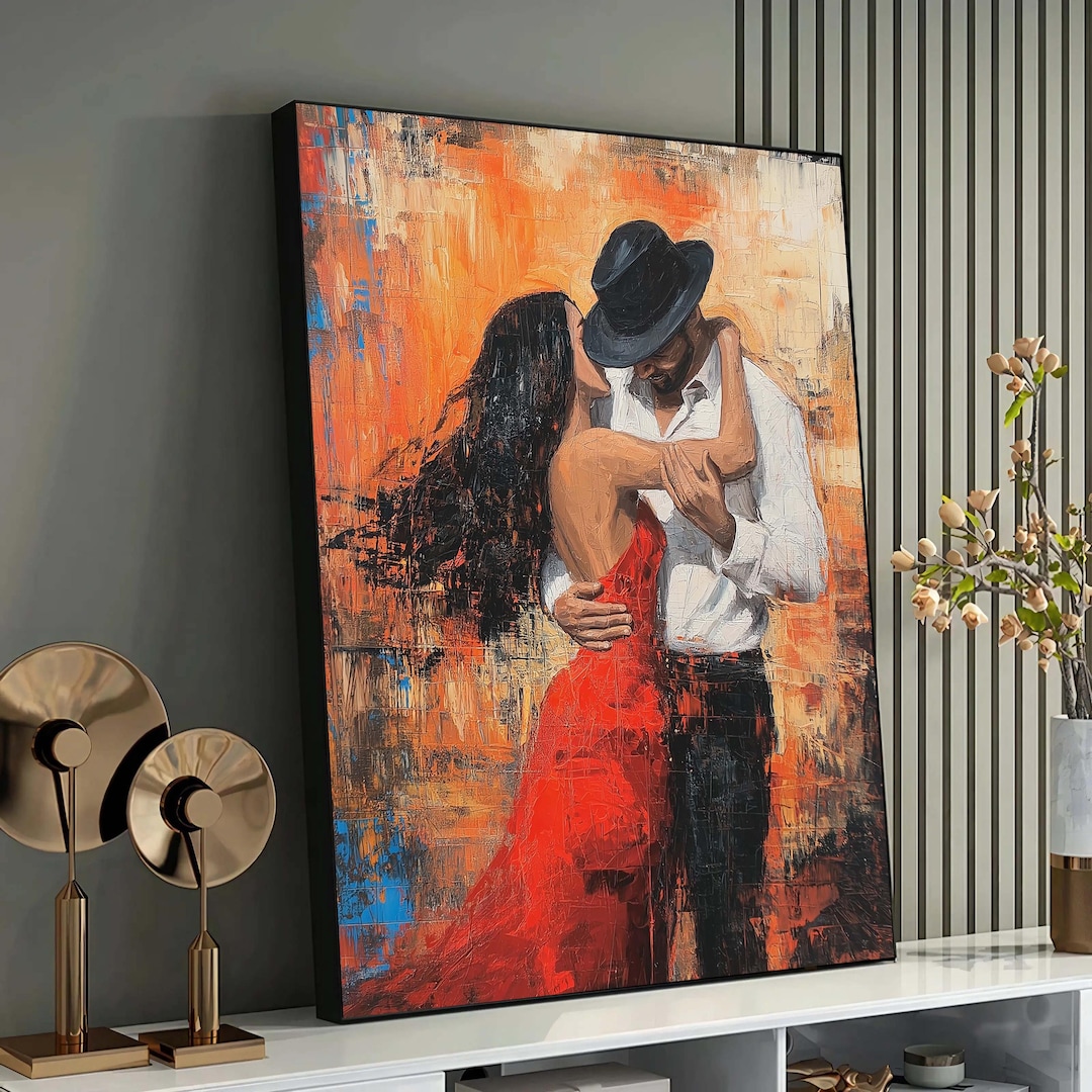 Passionate Dance Couple in Red Dress, Romantic Wall Art, Modern Love ...