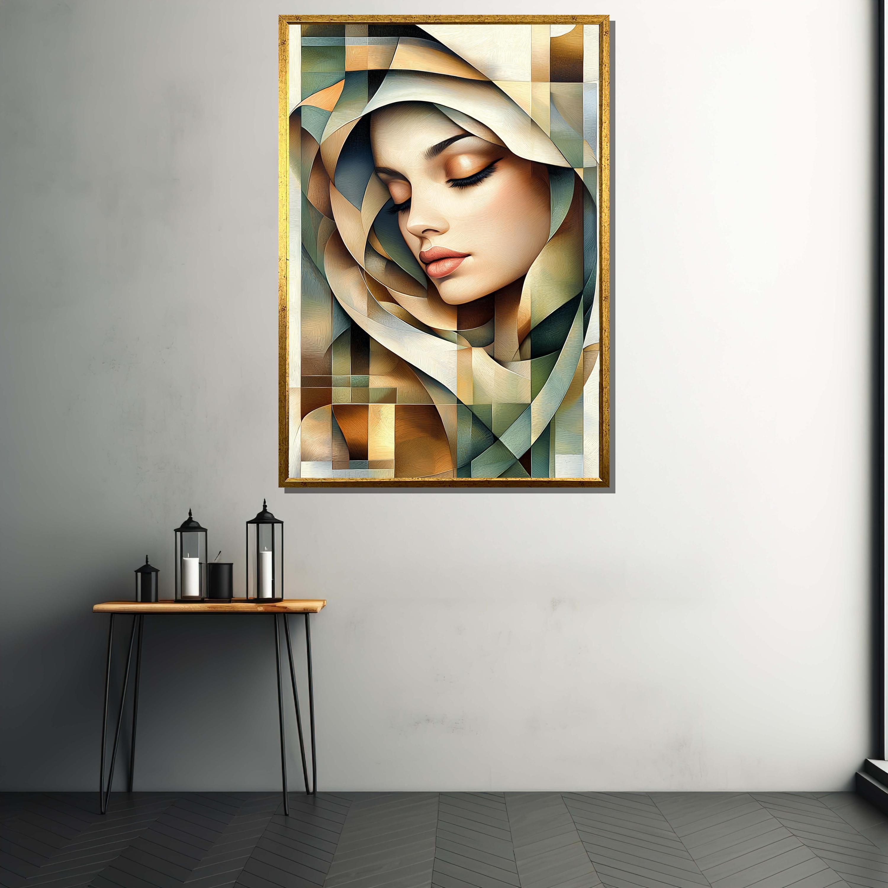 Geometric Woman Portrait – Soft Cubist Art, Modern Abstract Female Face ...