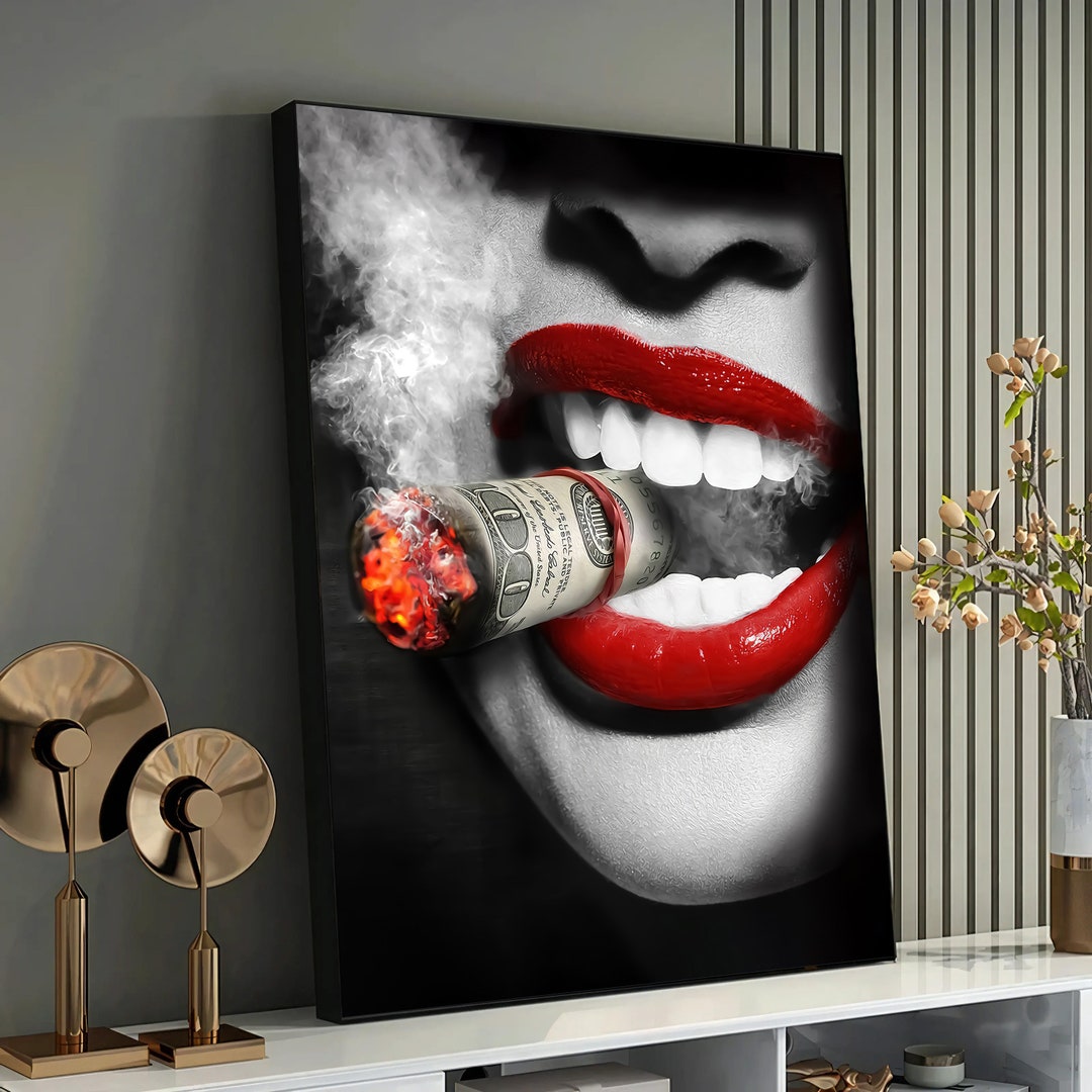 Bold Statement Art Print - Red Lips and Money Roll - Provocative Wall ...