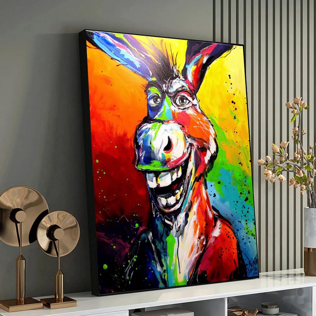 Vibrant Donkey Art Print - Colorful Abstract Animal Canvas, Whimsical ...