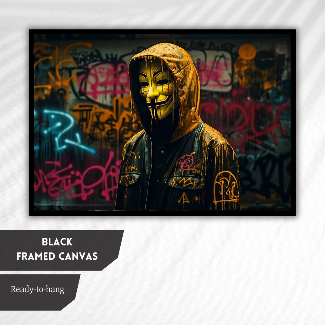 Graffiti Mask Art Print - Contemporary Street Art Canvas, Edgy Urban ...