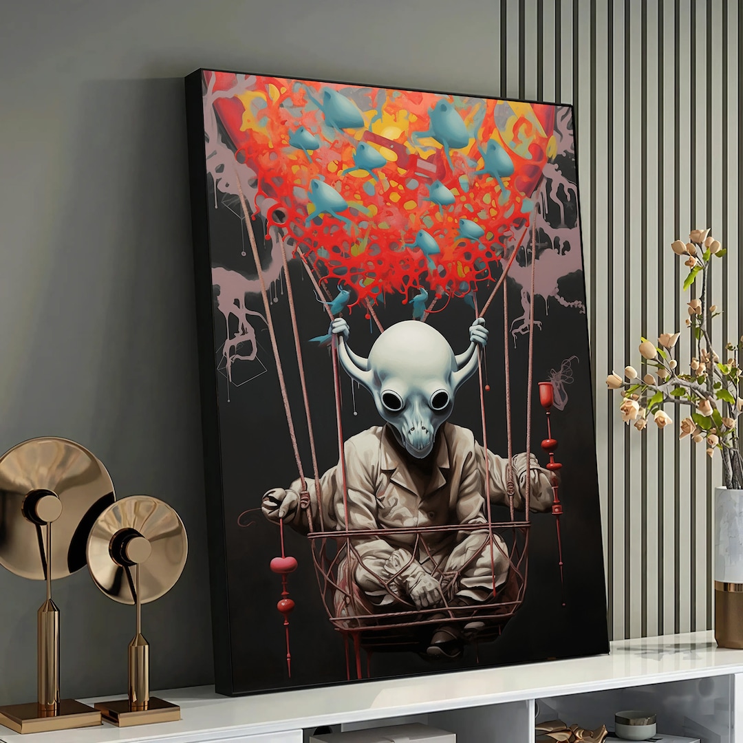 Surreal Balloon Flight Canvas Art - Fantasy Hot Air Balloon, Whimsical ...