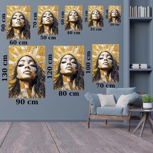 Golden Sun Goddess Art, Abstract Female Portrait, Gold Textured Canvas ...