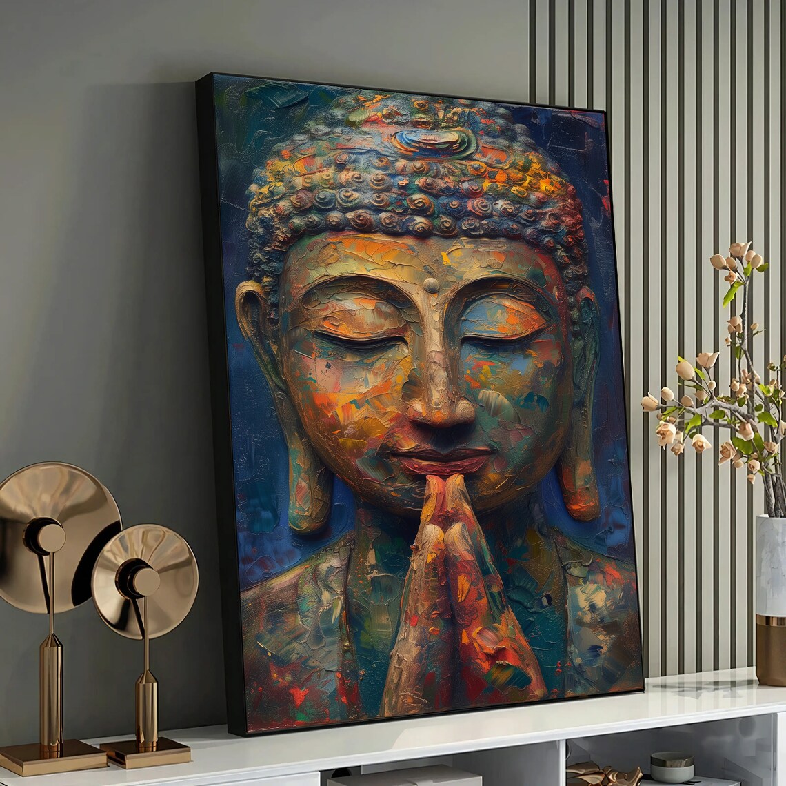 Vibrant Buddha Painting Canvas Print - Textured Meditation Art ...