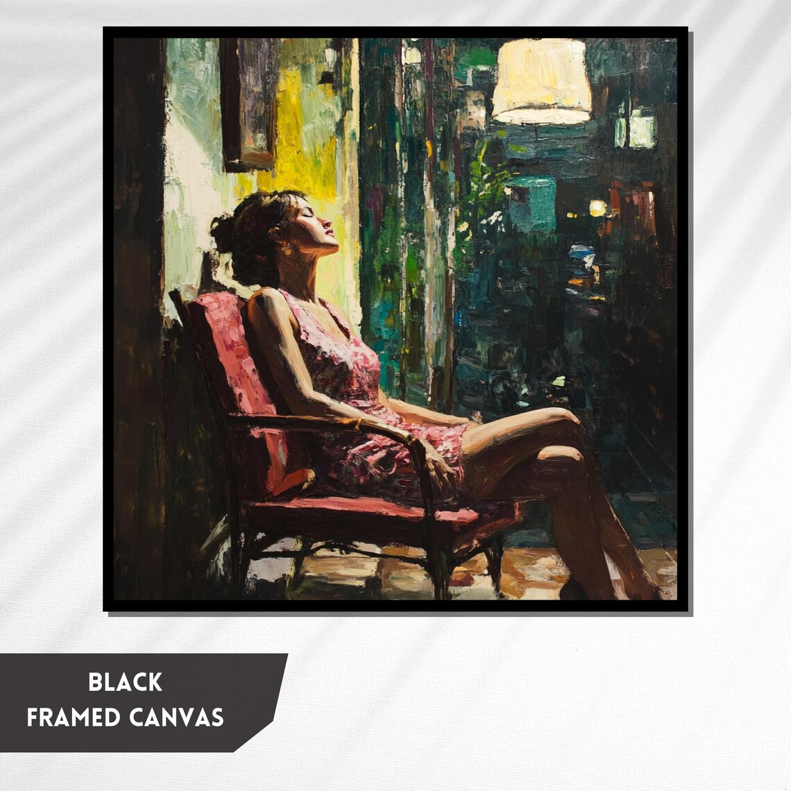 Relaxed Woman in Chair Painting – Atmospheric Interior Art, Emotional ...