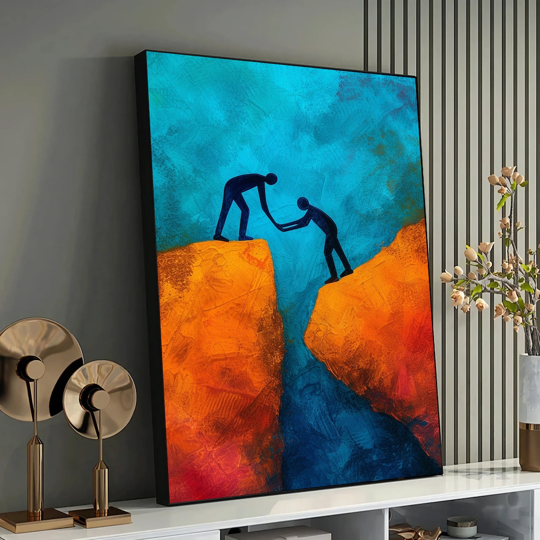 Helping Hand Canvas Art - Abstract Human Connection Painting, Colorful ...